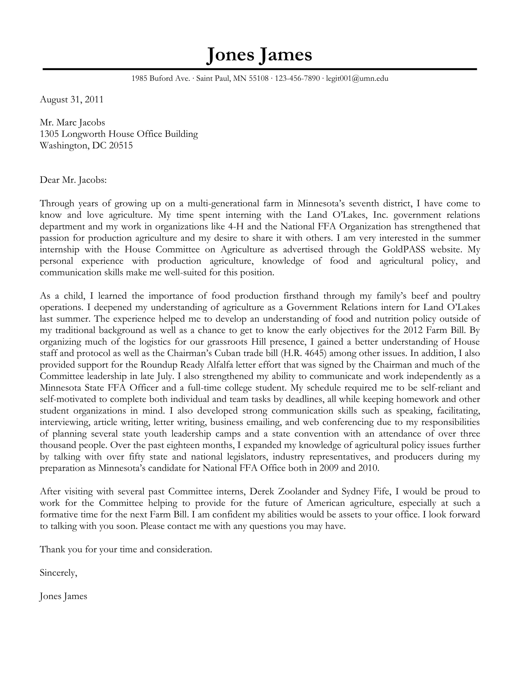 Internship Cover Letter For Social Work
